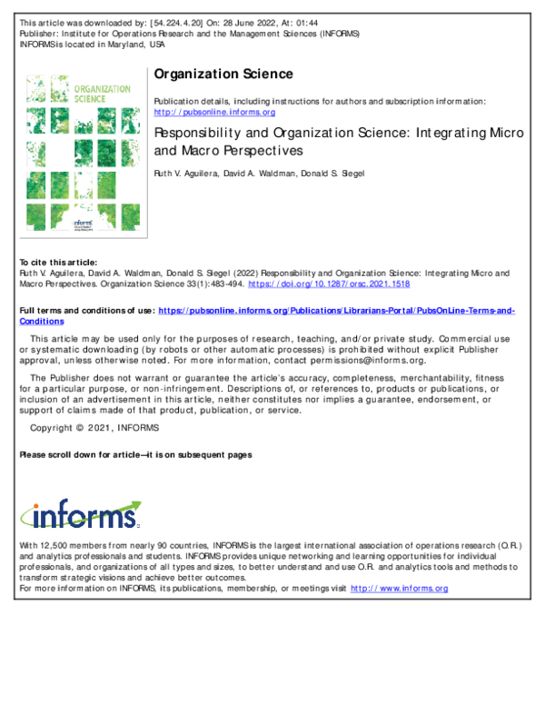 (PDF) Responsibility and Organization Science: Integrating Micro and ...