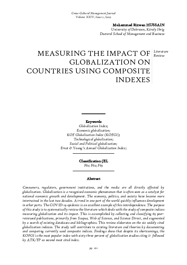 (PDF) MEASURING THE IMPACT OF GLOBALIZATION ON COUNTRIES USING COMPOSITE INDEXES