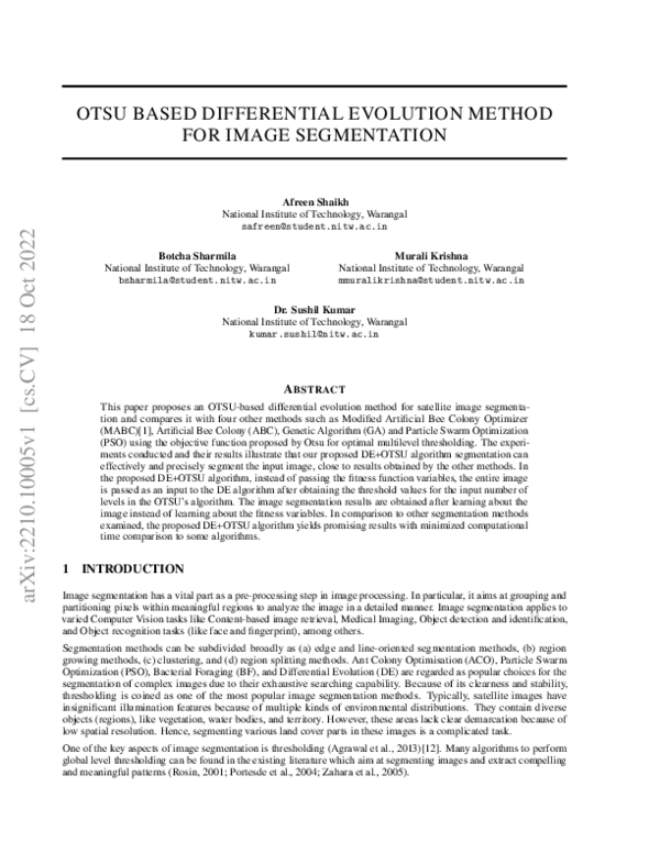 Pdf Otsu Based Differential Evolution Method For Image Segmentation
