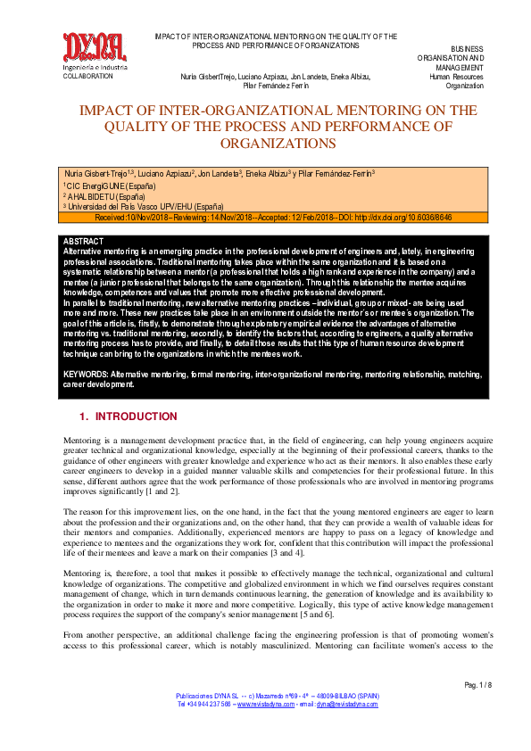 (PDF) Impact of Inter-Organizational Mentoring on the Quality of the Process and Performance of ...