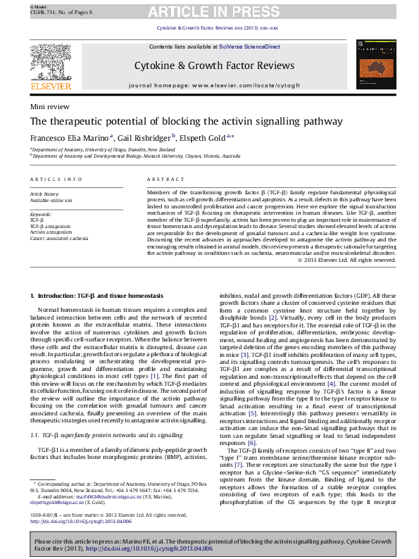 (PDF) The therapeutic potential of blocking the activin signalling pathway