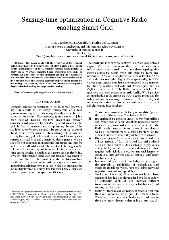 Pdf Sensing Time Optimization In Cognitive Radio Enabling Smart Grid