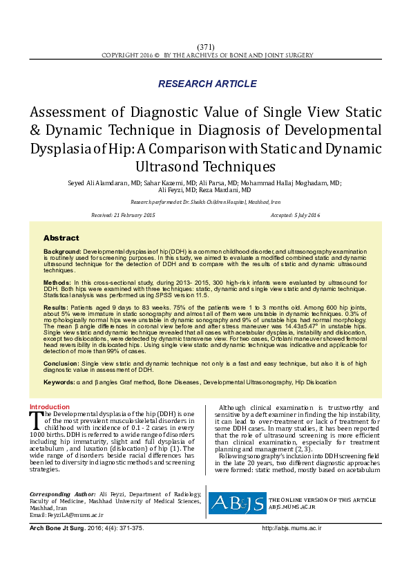 (PDF) Single View Dynamic Technique for DDH Diagnosis