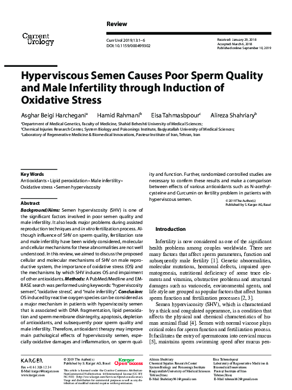 (PDF) Hyperviscous Semen Causes Poor Sperm Quality and Male Infertility ...