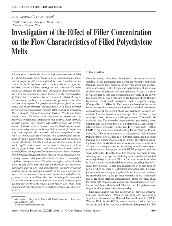 (PDF) Investigation of the Effect of Filler Concentration on the Flow Characteristics of Filled ...