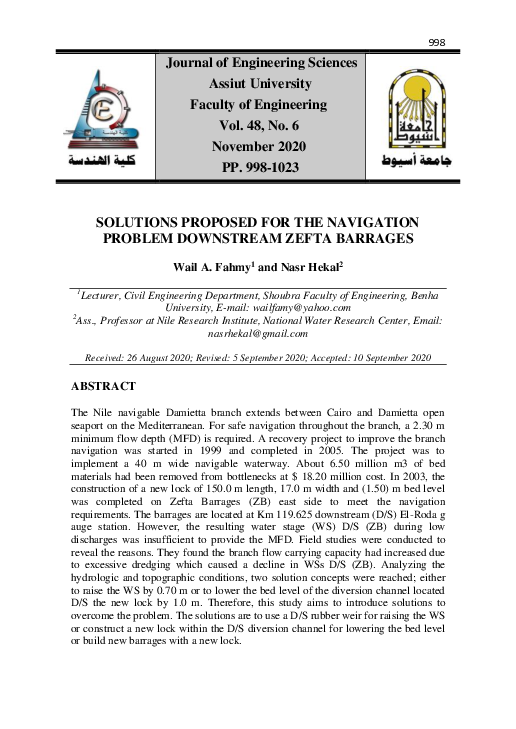 (PDF) Solutions Proposed for the Navigation Problem Downstream Zefta ...