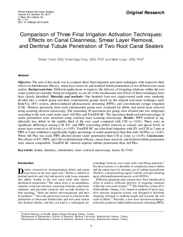 (PDF) Irrigation Techniques' Impact on Root Canal Sealers