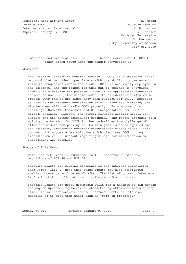 (PDF) Lossless and overhead free DCCP - UDP header conversion (U-DCCP)