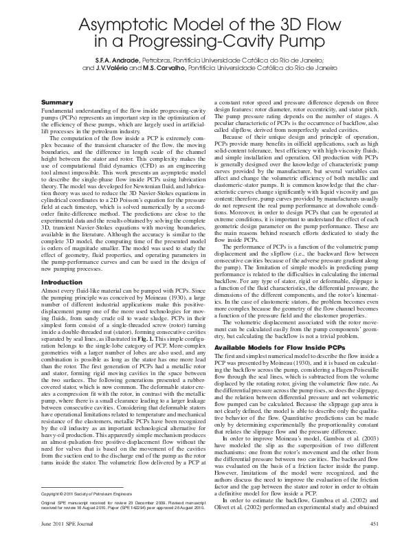 (PDF) Asymptotic Model of the 3D Flow in a Progressing-Cavity Pump