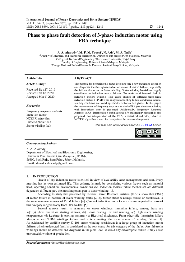 (PDF) Phase to phase fault detection of 3-phase induction motor using ...