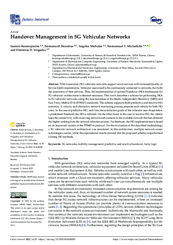 (PDF) Handover Management in 5G Vehicular Networks