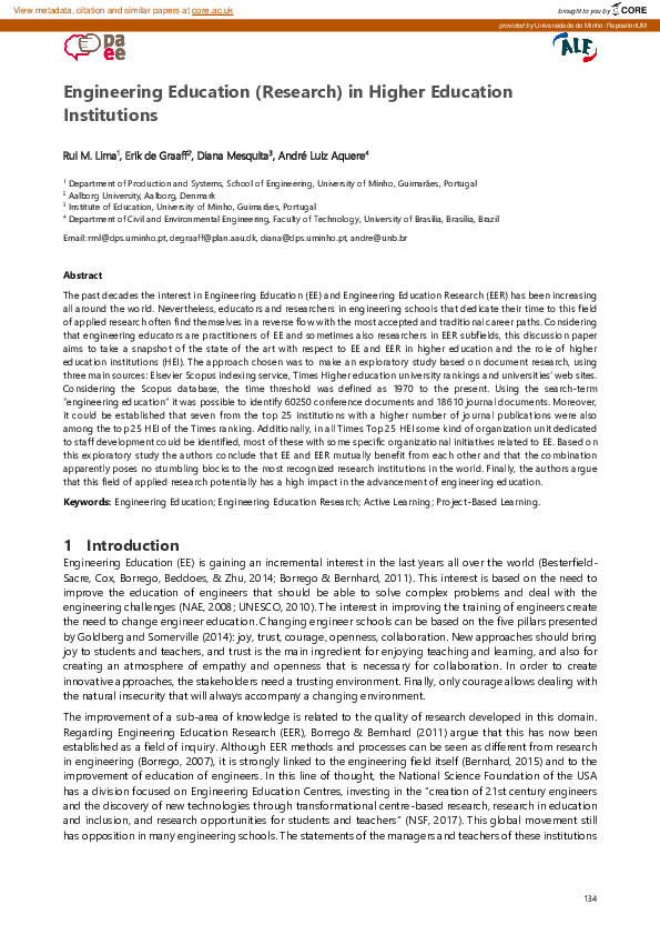 (PDF) Engineering education (Research) in higher education institutions