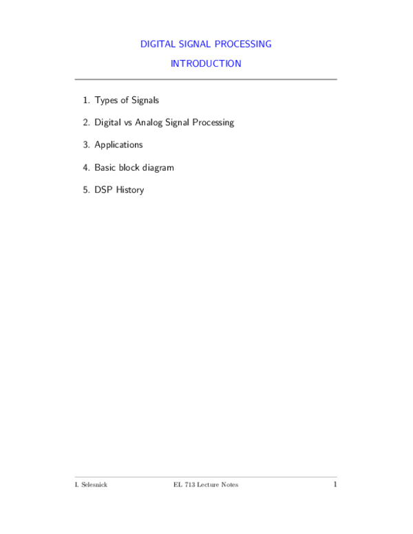 (PDF) Digital Signal Processing: Introduction (PDF) Digital Signal Processing: Introduction