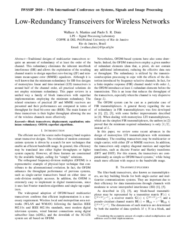 (PDF) Low-Redundancy Transceivers for Wireless Networks
