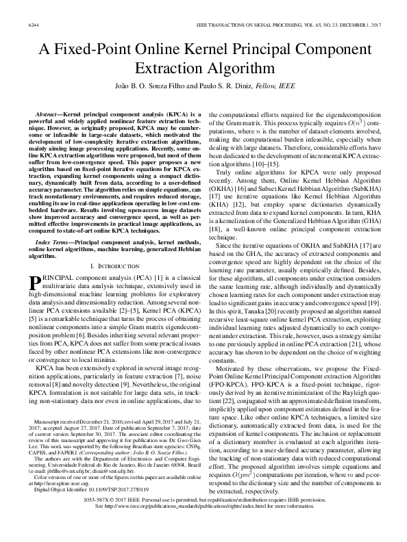 Pdf A Fixed Point Online Kernel Principal Component Extraction Algorithm