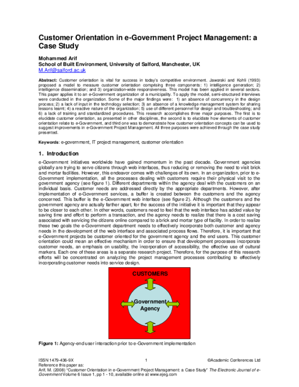 (PDF) Customer orientation in e-Government project management: a case study