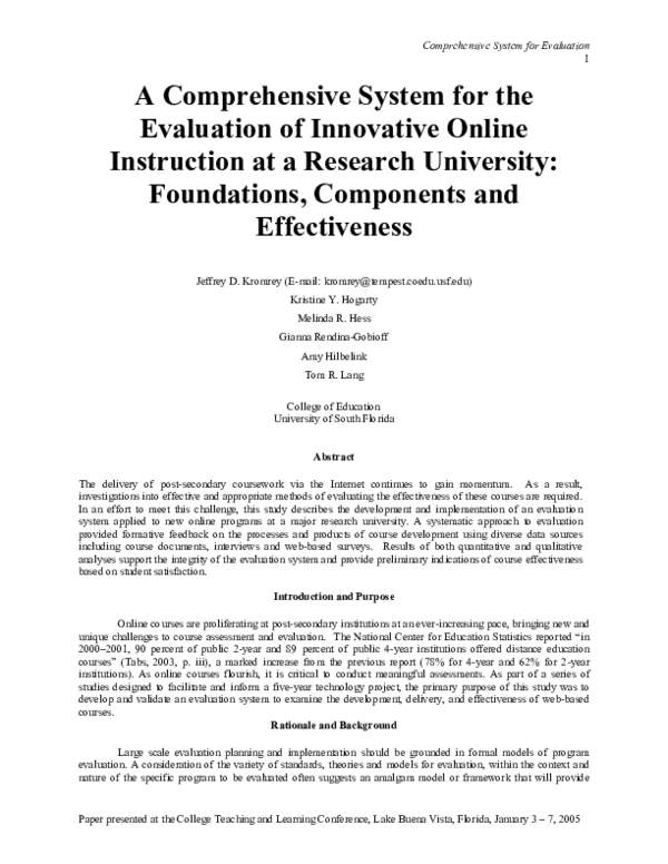 (PDF) A Comprehensive System For The Evaluation Of Innovative Online ...
