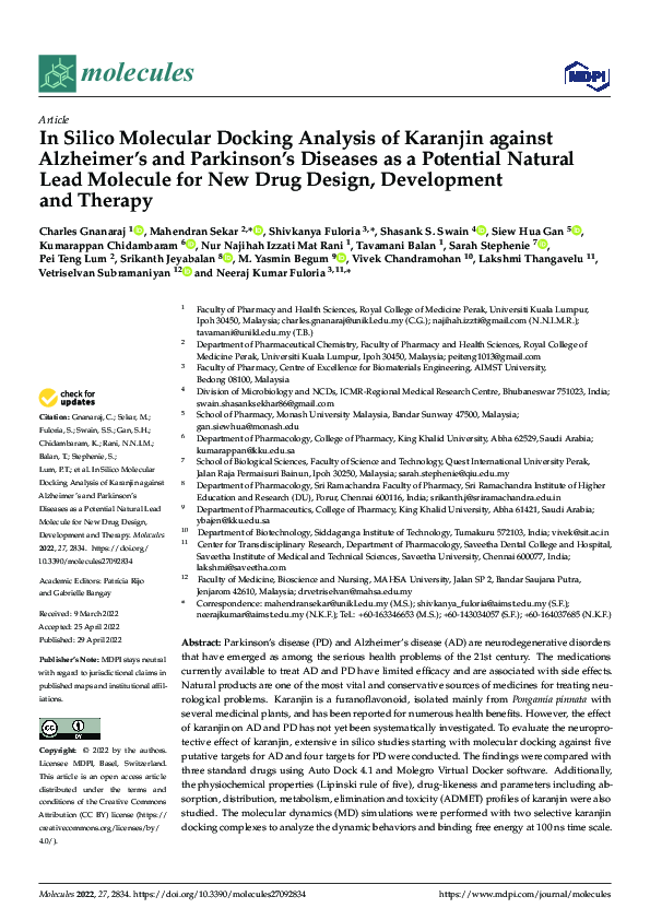 (PDF) In Silico Molecular Docking Analysis of Karanjin against ...
