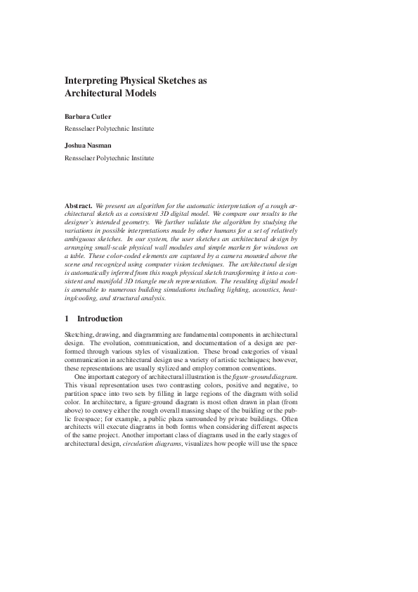 (PDF) Interpreting Physical Sketches as Architectural Models