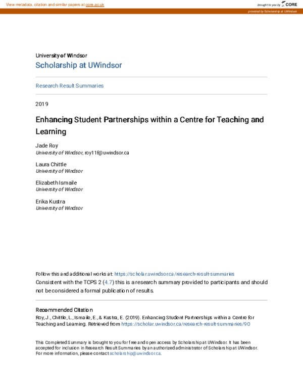 (PDF) Enhancing Student Partnerships within a Centre for Teaching and Learning