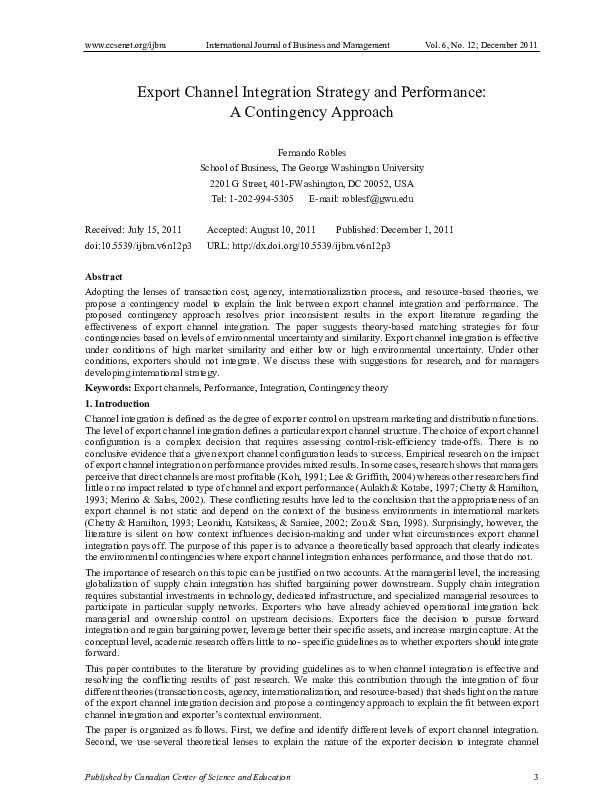(PDF) Export Channel Integration Strategy and Performance: A ...