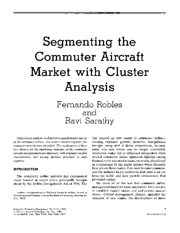 (PDF) Segmenting the commuter aircraft market with cluster analysis