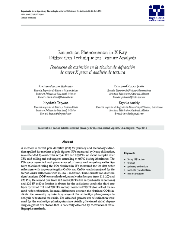 (PDF) Extinction Phenomenon in X-Ray Diffraction Technique for Texture ...