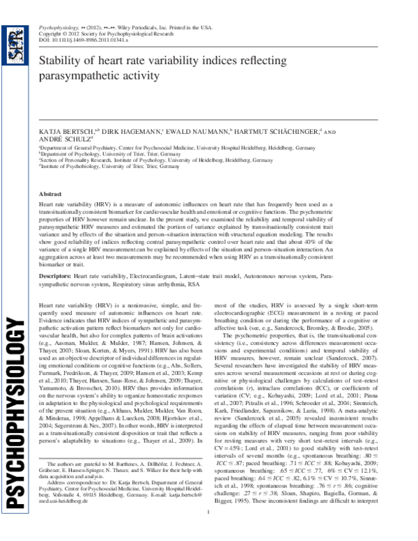 (PDF) Stability of heart rate variability indices reflecting ...