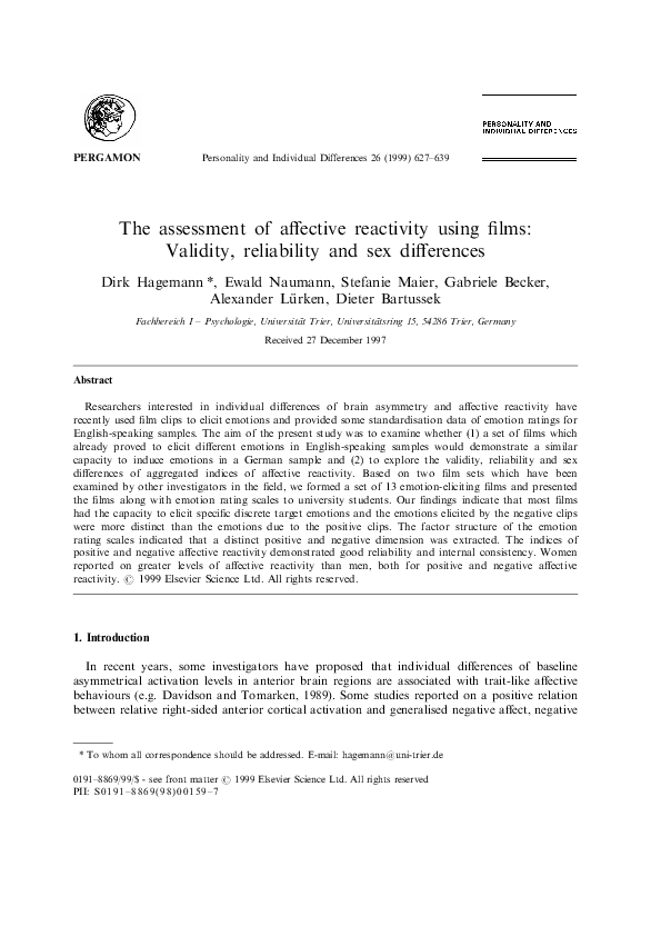 (PDF) The assessment of affective reactivity using films: Validity ...