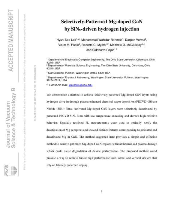 (PDF) Selectively patterned Mg-doped GaN by SiNx-driven hydrogen ...