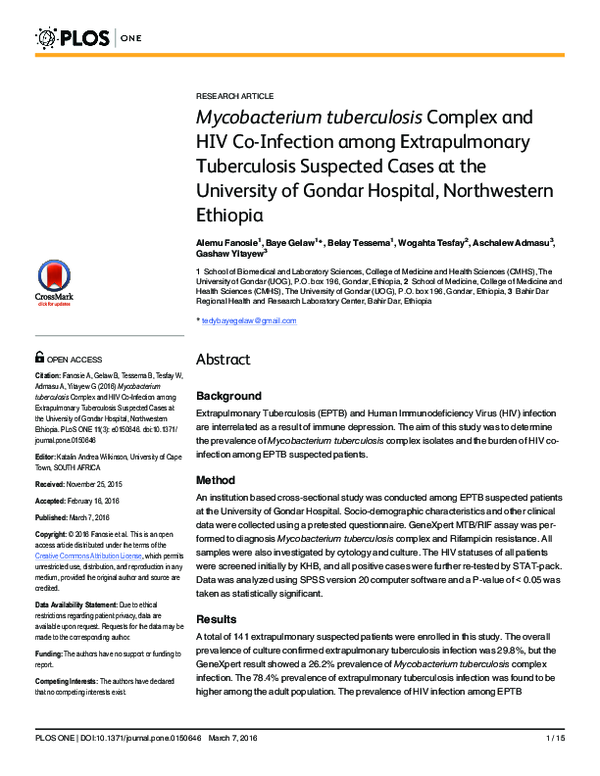 (PDF) Mycobacterium tuberculosis Complex and HIV Co-Infection among Extrapulmonary Tuberculosis ...
