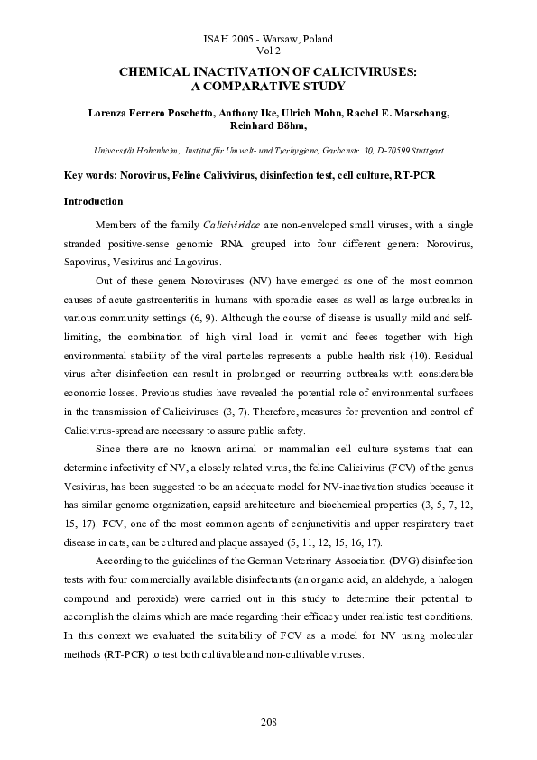 (PDF) Chemical Inactivation of Caliciviruses: A Comparative Study