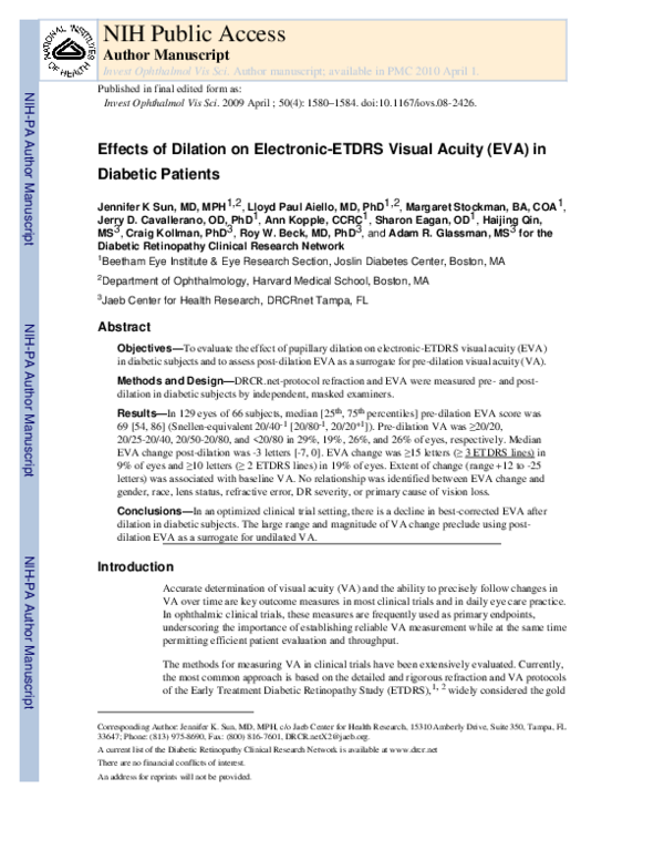 (PDF) Effects of Dilation on Electronic-ETDRS Visual Acuity in Diabetic ...