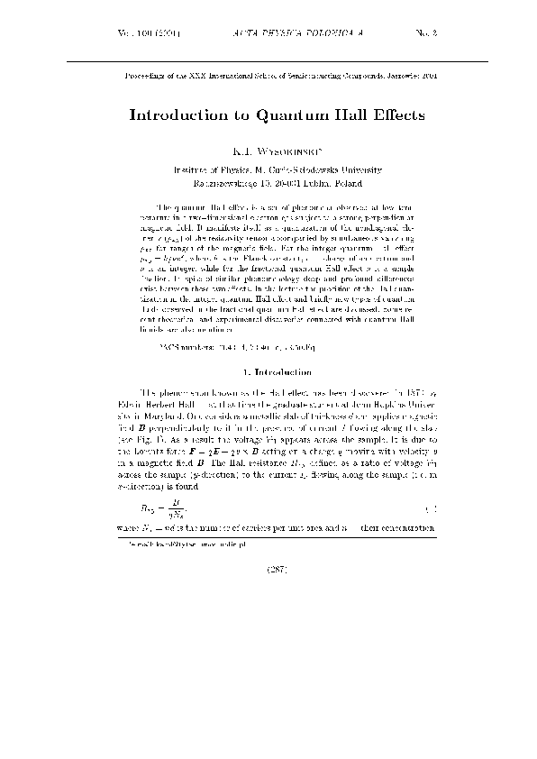 (PDF) Introduction to Quantum Hall Effects