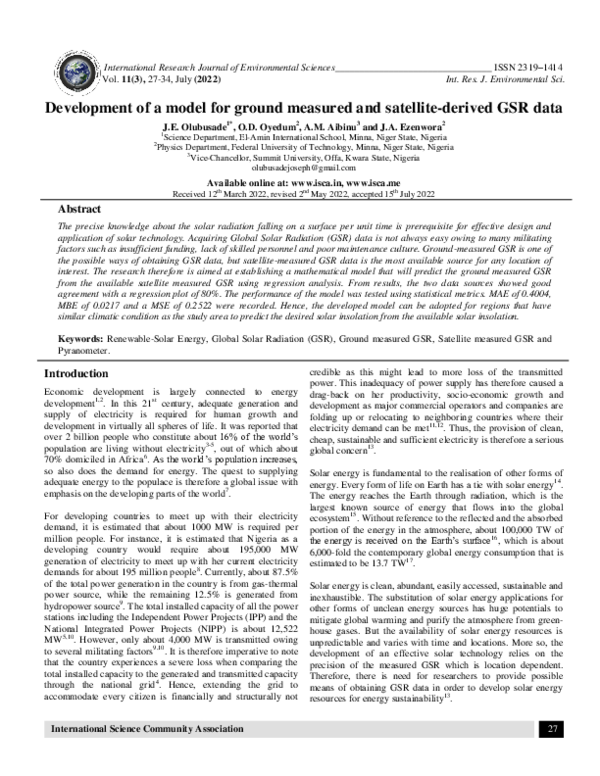 (PDF) Development of a model for ground measured and satellite-derived ...