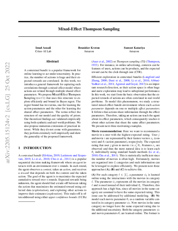 (PDF) Mixed-Effect Thompson Sampling