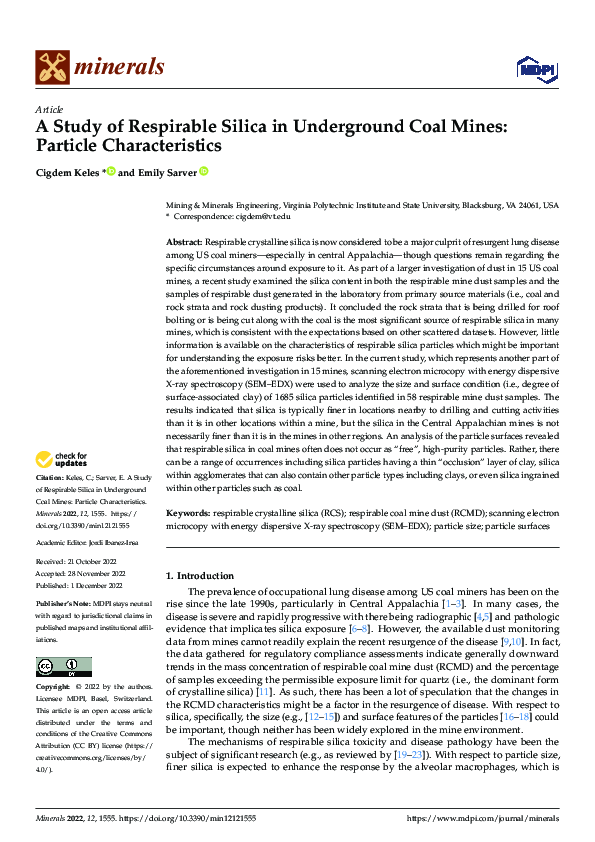 (PDF) A Study of Respirable Silica in Underground Coal Mines: Particle ...