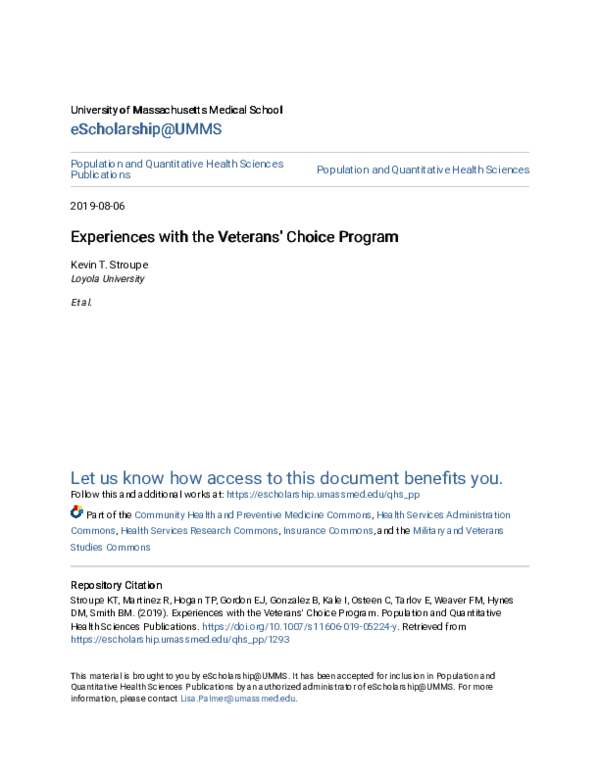 (PDF) Experiences with the Veterans\u27 Choice Program