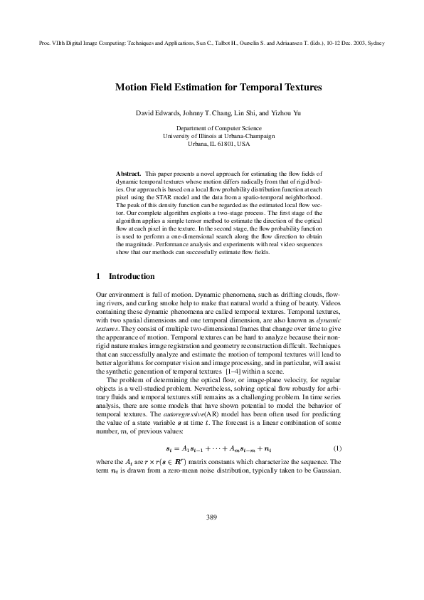 (PDF) Motion field estimation for temporal textures