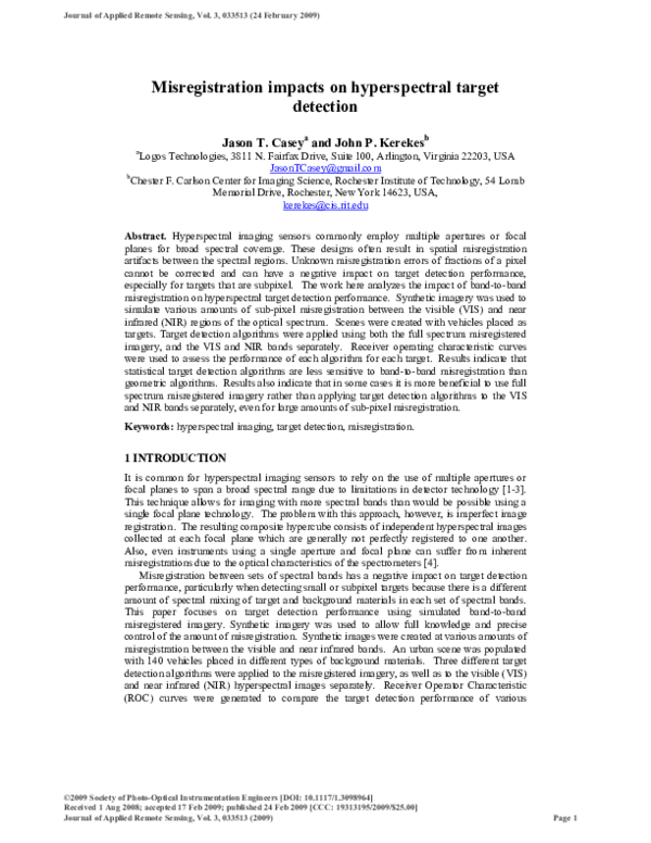 (PDF) Misregistration impacts on hyperspectral target detection