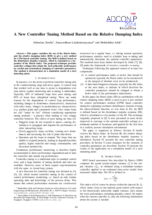 (PDF) A new controller tuning method based on the relative damping index