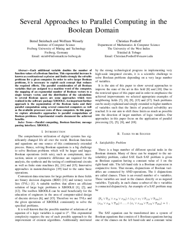 (PDF) Several approaches to parallel computing in the Boolean domain