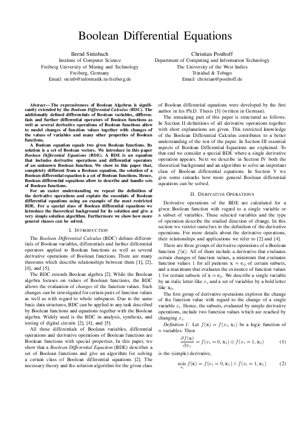 Pdf Boolean Differential Equations
