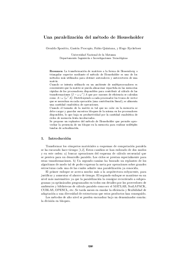 (PDF) Una paralelización del método de Householder