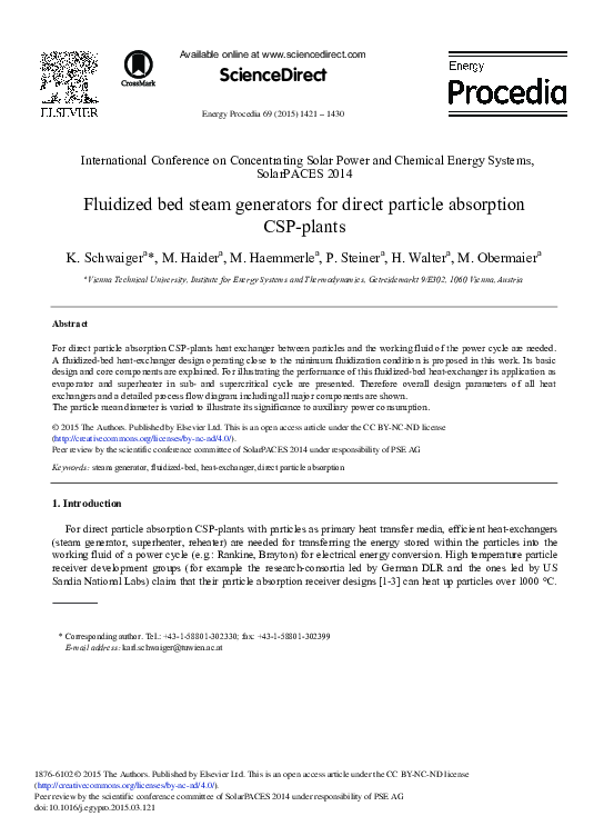 (PDF) Fluidized Bed Steam Generators for Direct Particle Absorption CSP-plants