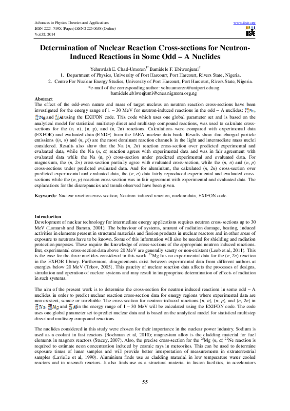 (PDF) Determination of Nuclear Reaction Cross-sections for Neutron ...