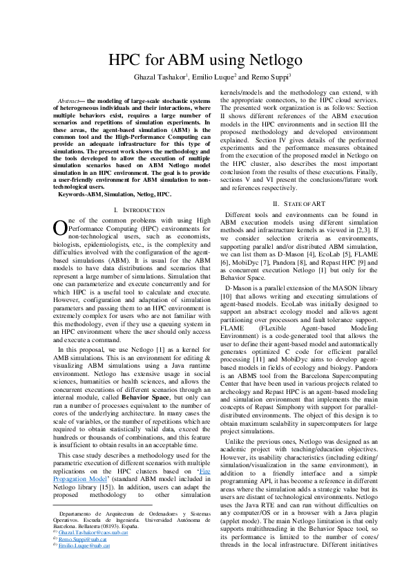 (PDF) Hpc For Abm Using Netlogo