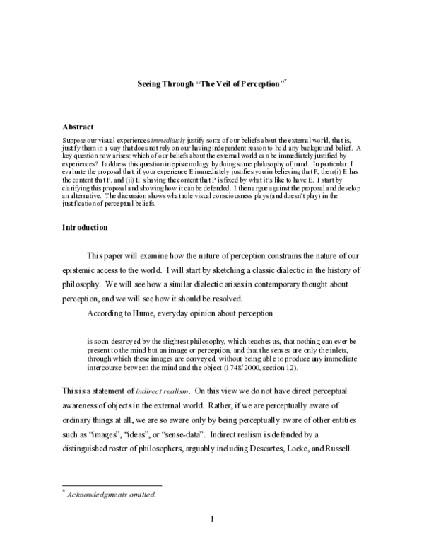 (PDF) Seeing Through the 'Veil of Perception
