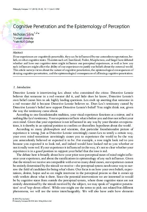 (PDF) Cognitive Penetration and the Epistemology of Perception