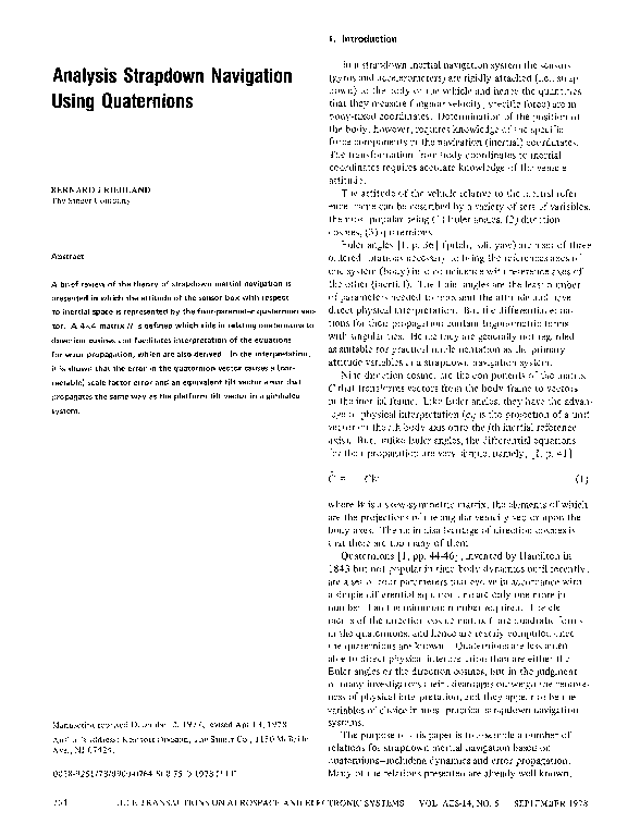 (PDF) Analysis Strapdown Navigation Using Quaternions